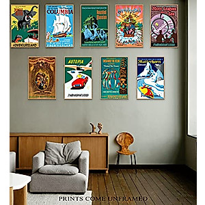 Vintage Disney Posters, The Haunted Mansion Poster, Splash Mountain, 20,000 Leagues Under the Sea, Jungle River, Matterhorn, Disney Ride Reproduction Wall Art 11x17 set of 9 Disney Poster Print