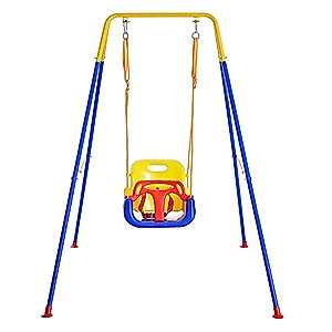 FUNLIO 3-in-1 Swing Set for Toddler with 4 Sandbags, Heavy-Duty Kid Swing Set for Backyard, Baby Swing Indoor/Outdoor Play, Folding Metal Stand & Clear Instruction, Easy to Assemble & Store