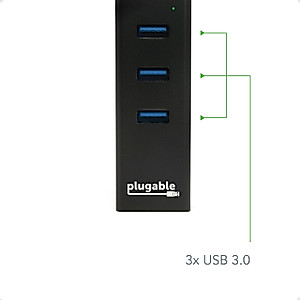 Plugable USB Hub with Ethernet, 3 Port USB 3.0 Bus Powered Hub with Gigabit Ethernet Compatible with Windows, MacBook, Linux, Chrome OS, Includes USB C and USB 3.0 Cables