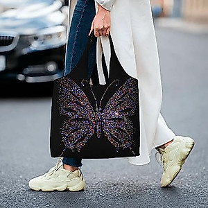 JABNOW Butterfly Canvas Tote Bags, Reusable Shopping Grocery Bags For Gym Beach Travel, Large Capacity/Lightweight