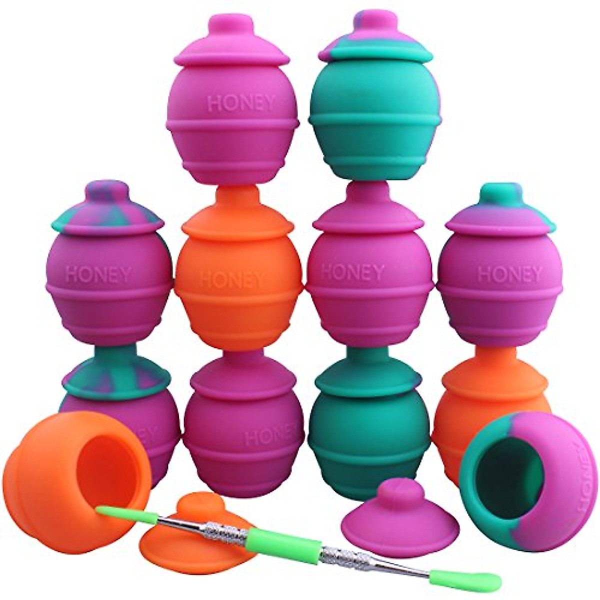 3pc 35 ML Silicone Containers Jars Concentrate Honey Pots and 1 iron scoop