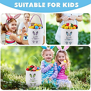 4 Pieces Easter Bunny Basket Egg Bags for Kids Cloth Tote Bags Canvas Cotton Empty Personalized Candy Egg Basket Bunny Print Buckets Carrying Presents and Eggs Hunt Bag Toys Bucket Boys Girls