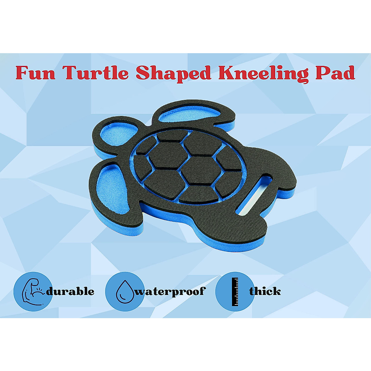 Polar Whale Portable Gardening Kneeling Pad Sea Turtle Shaped Blue and Black Knee Cushion with Tool Pocket for Home Work Automotive Workshop Durable Thick Comfortable High Density Waterproof Foam