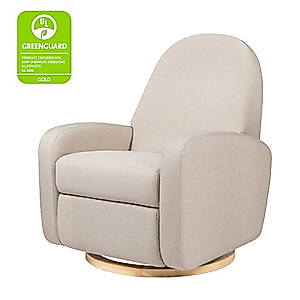 Babyletto Nami Recliner and Swivel Glider in Performance Beach Eco-Weave with Light Wood Base, Water Repellent & Stain Resistant, Greenguard Gold and CertiPUR-US Certified