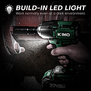 KIMO Cordless Impact Wrench 1/2", Brushless Impact Driver with 400 ft-lb Max Torque, 3000 RPM, 20V Electric Impact Wrench with 1 Hour Fast Charger & Variable Speeds, 1/2 Impact Gun for Car Home