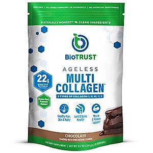 BioTrust Ageless Multi Collagen Peptides Powder – 5 Types (I, II, III, V, X) – Chocolate Collagen Powder for Women & Men – Hydrolyzed Protein – Grass Fed Beef, Fish, Chicken, Eggshell Membrane