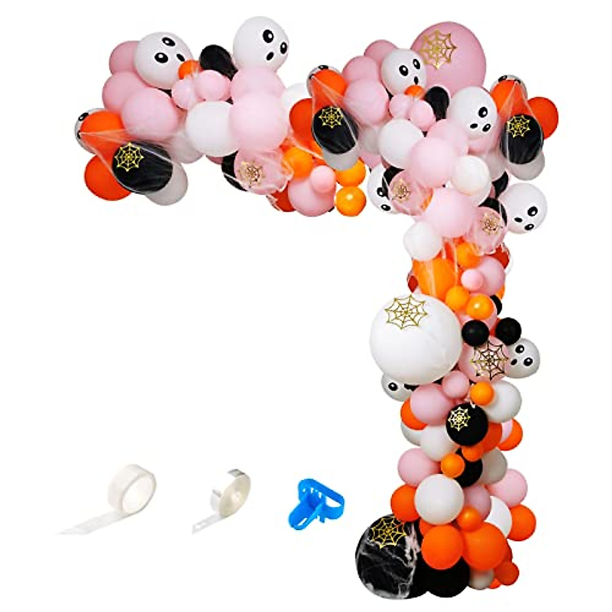 103Pcs Halloween Balloon Arch Garland Kit, Pink Orange Black Balloons Arch with Spider Web Decor, Skull Balloons for Halloween Theme Birthday Baby Shower, Halloween Day Party Decorations