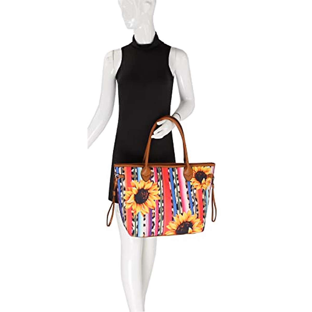 Sunflower Handbag 3 Piece Set Tote, Clutch, and Wallet - LPR0391W - MT, Black Multi Sunflower