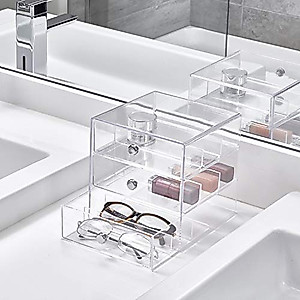 iDesign Plastic Divided 3-Drawer Vanity & Countertop Organizer – 7" x 6.5" x 6.5”, Clear