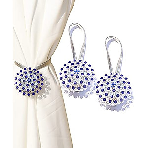 Curtain TieBacks Magnetic 2 Pack Curtain Holders for Drapes 36 Crystal Elastic Rope Curtain Tie Backs for Curtain for Outdoor Indoor, Window Curtain Tiebacks Holdbacks Royal Blue