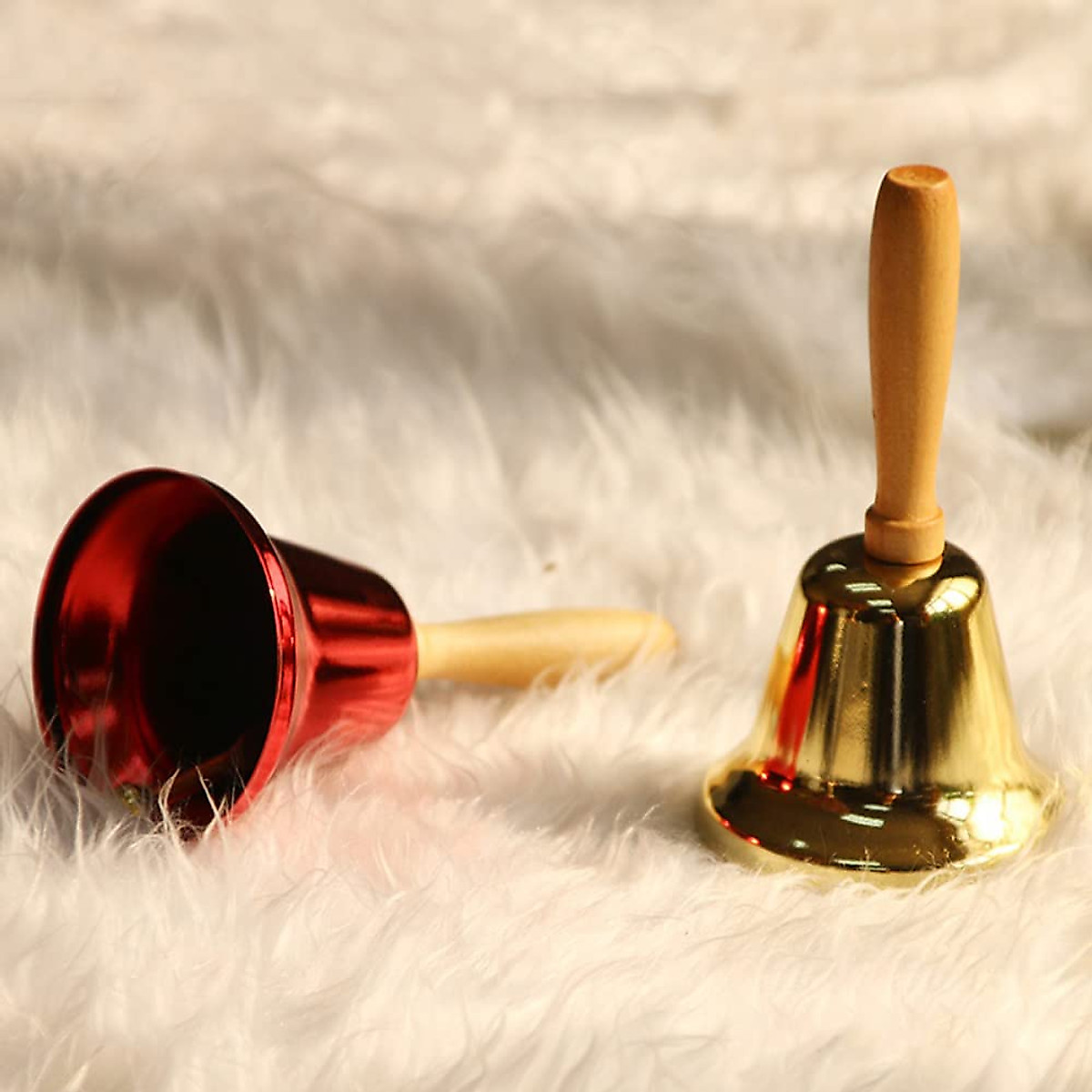 ARFUKA Hand Bells Silver Steel Service Handbells Black Wooden Handle Metal Bells Musical Percussion Dinner Bell Classroom Bell Multi-Purpose Events Bell Christmas Hand Bell Pakc of 2