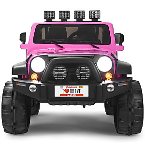 HONEY JOY 2 Seat Ride On Truck, 12V Off-Road Ride On Car with Remote Control, Slow Start, Spring Suspension, LED Lights, Music, 3 Speeds, Battery Powered Electric Vehicle for Two Kids(Pink)