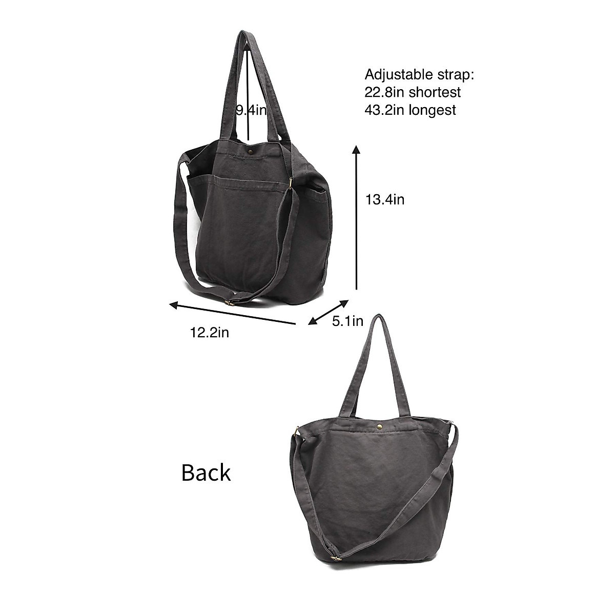 Jeelow Washed Canvas Tote Handbag Shoulder Bag Purse Crossbody With Pockets For Men & Women