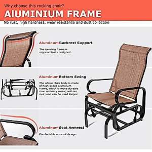 PatioPost Outdoor Porch Glider Patio Swing Rocking Lounge Chair with Powder Coated Sturdy Aluminum Frame Support for Outdoor Backyard,Beside Pool,Lawn, Textilene, Brown