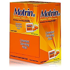 Motrin IB, Ibuprofen 200mg Tablets for Fever, Aches & Pain Relief, 50 Travel Packs of 2, 100 ct