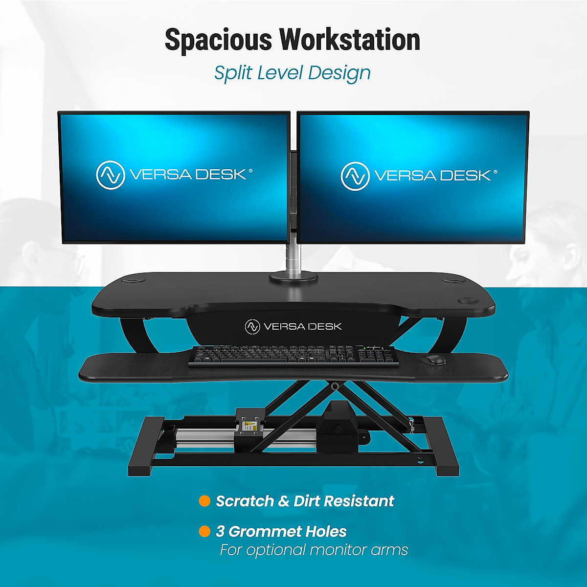 VERSADESK 36 Inch Standing Desk Converter, PowerPro Electric Height Adjustable Desk Riser for Standing or Sitting, with Keyboard Tray, Built-in USB Charging Port, Holds 80 lbs, Black