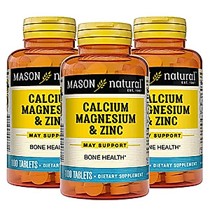 Mason Natural Calcium Magnesium & Zinc - Supports Healthy Bones, Enhances Muscle and Nerve Function, Immune System Booster, 100 Tablets (Pack of 3)