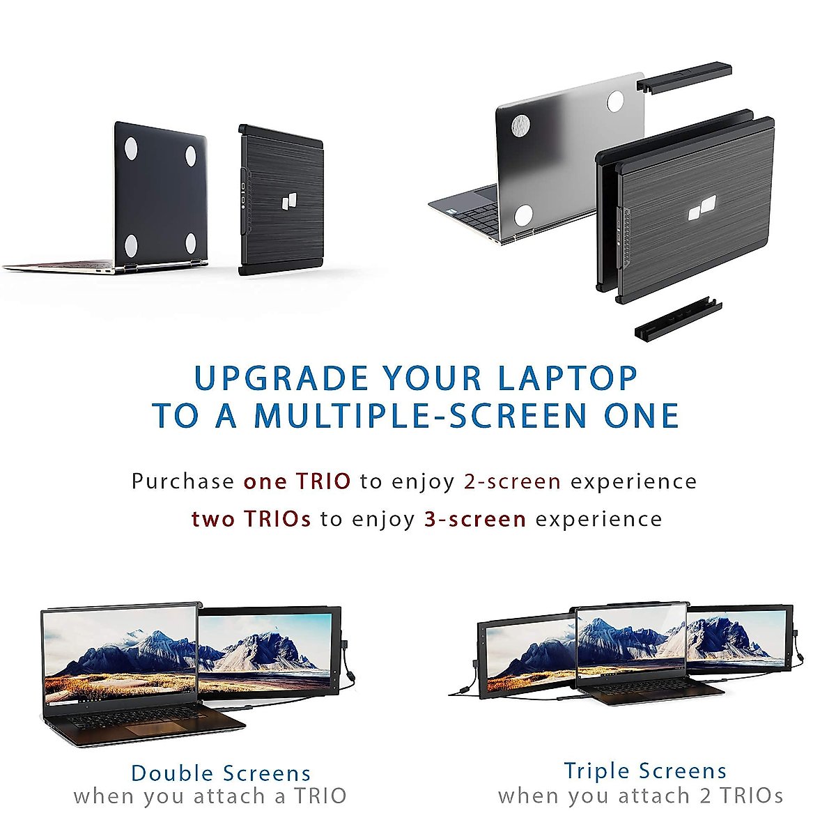 Trio Max Mobile Pixels Tri-Screen Laptop Monitor, 14'' Full HD IPS Dual Triple Monitor for laptops, USB C/USB A Portable Screen,Windows/Mac/OS/Android/Switch Compatible (2X Monitor and 1x Kickstand)
