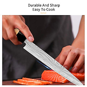 LIUZHANGYU 5Cr15Mov Stainless Steel Yanagi Sushi Sashimi Japanese Knife, 9.5'' (240mm), Wood Handle