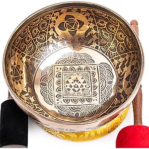Large Tibetan Singing Bowl Set - 8.5" Master Healing Grade For Sound Bath Chakra 7 Metal Meditation Yoga By Himalayan Bazaar