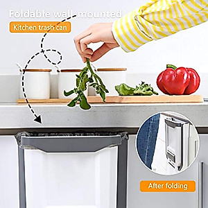 HUAPPNIO Kitchen Trash Can Plastic Collapsible 2 Gallon Wall Mounted for Cabinet Door Hanging Garbage Bin White