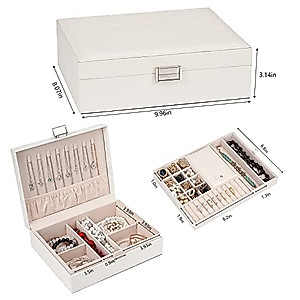 Jewelry Organizer Box for Girls Women Travel Jewelry Case Double Layer Large Jewelry Storage Box Travel Jewelry Box with Gift Box/white