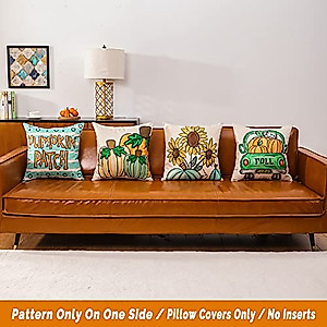 JOJOGOGO Fall Outdoor Pillow Covers 18x18 Waterproof Set of 4 Sunflower Pumpkin Truck Autumn Seasonal Throw Pillow Covers for Sofa Couch Porch and Patio Furniture
