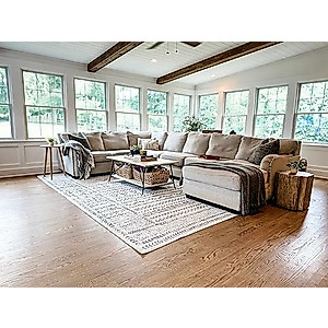 BoutiqueRugs Greig Farmhouse Moroccan Geometric Area Rug - Boho Aztec Tribal Carpet for Living Room - Black, Charcoal, Light Gray - 7'10" Round Rug