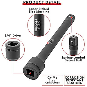 BILITOOLS 3/4 inch Drive Extension Set Impact Grade Socket Ratchet Extension Bar Set 4", 6", 10"