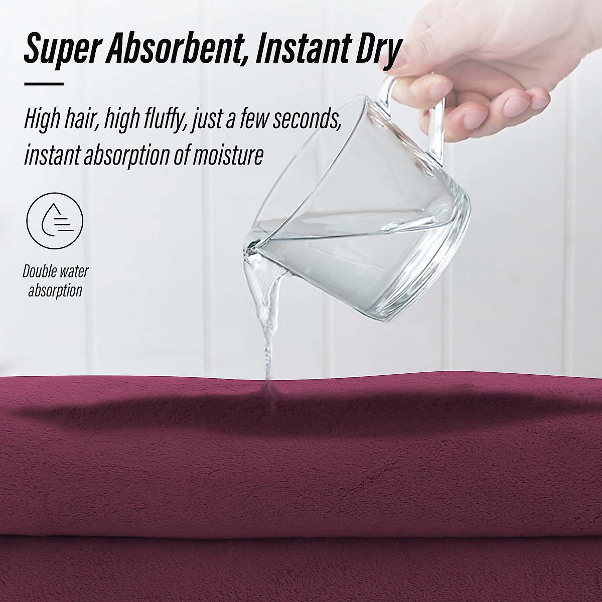 MOONQUEEN Ultra Soft Microfiber Coral Velvet Towel Set - Quick Drying, 2 Bath Towels, 2 Hand Towels, 2 Washcloths - Burgundy, 6 Pcs