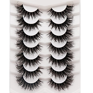 Veleasha False Eyelashes Wispy Faux Mink Lashes Fluffy Handmade Fake Eyelashes Natural Look 7 Pairs Pack Luxury Cat Eye Lashes (804)