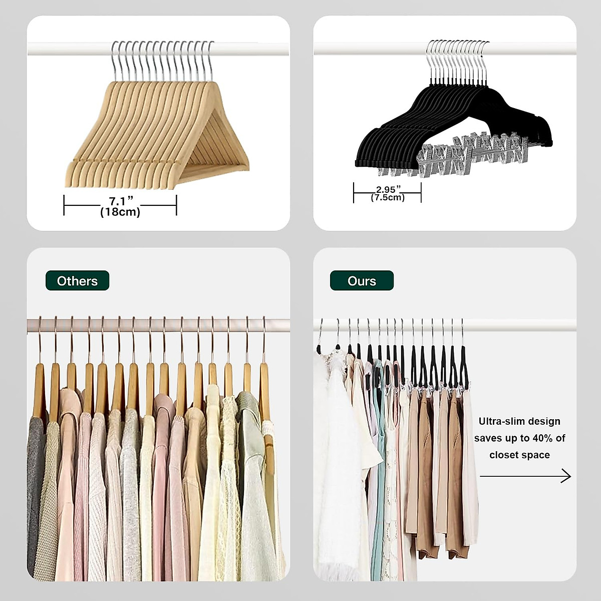 Wellong 18 Packs Velvet Pant Hangers, 16.8 Inches Velvet Skirt Hangers with Clips, Heavy-Duty Clothes Hangers, Non-Slip Coat Hangers for Shirts, Pants, Skirts, Dresses, Jackets, Coat - Black