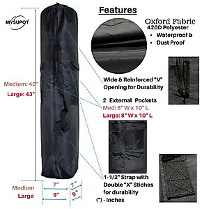 MYSUPOT 40"x7"x7" (Black, M) Replacement Bag for Folding Camping Chair, Portable Camp Chair, Hammock, Yoga Mat, Umbrella, Tents, Tripods, Fishing Poles - 420D Oxford Polyester Fabric w/Side Pockets