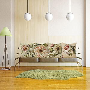 CARROLL 18" x 18" Retro Garden Farm Flower Pattern Spring Decoration Throw Pillow Cover Home and Outdoor Decoration Pillow Case Sofa Cushion Cover a Set of 4