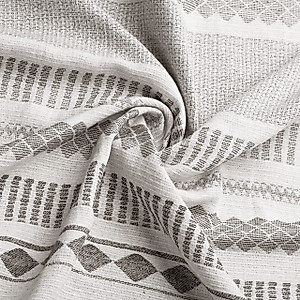 Sweet Jojo Designs Boho Black and Grey Cotton Woven Jacquard Modern Duvet Comforter Cover and Sham 3 pc Full Queen Bed Bedding Set Bedroom Farmhouse Patterned Ivory Bohemian Textured Neutral Geometric