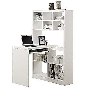 Monarch Specialties 7022, Home Office, Bookcase, Storage Shelves, Set-up, L Shape, Work, Laptop, Laminate, White Computer Desk Left Or Right Facing Corner, 35.5" L x 38" W x 60" H