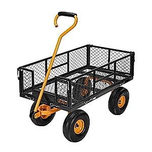 VIVOHOME Heavy Duty 880 Lbs Capacity Mesh Steel Garden Cart Folding Utility Wagon with Removable Sides and 4.10/3.50-4 inch Wheels (Black)