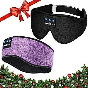 MUSICOZY Sleep Headphones Bluetooth Sports Headband, Wireless Music Sleeping Headphones Sleep Eye Mask Earbuds for Side Sleepers Workout Running Insomnia Travel Yoga Office, Pack of 2