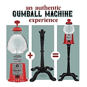 Gumball Machine - 15 Inch Candy Dispenser with Stand for 0.62 Inch Bubble Gumball - Heavy Duty Red Metal with Large Glass Bowl - Easy Twist-Off Refill - Free or Coin Operated - by The Candery