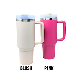 FTB Creative 40oz Insulated Journey Tumbler Mug, Double Wall Stainless Steel, with Lid and Straw (Blush)