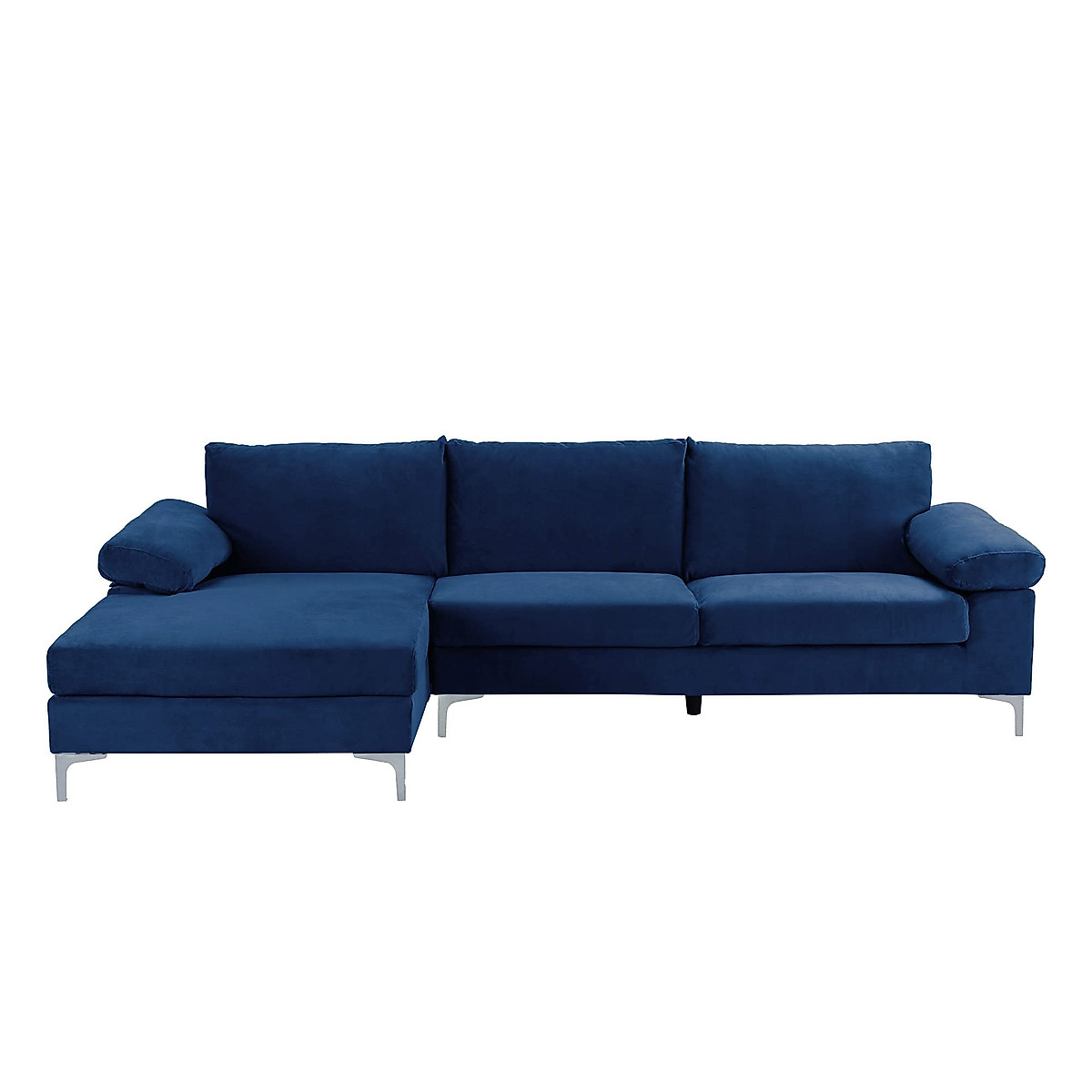 Casa Andrea Milano Modern Large Velvet L-Shape Sectional Sofa, with Extra Wide Chaise Lounge Couch