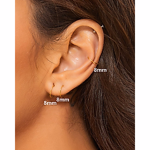 ESLALA 14K Gold Nose Ring Hoop for Women, Thin Nose Piercing jewelry (Gold,3pcs- 8mm 22 gauge)