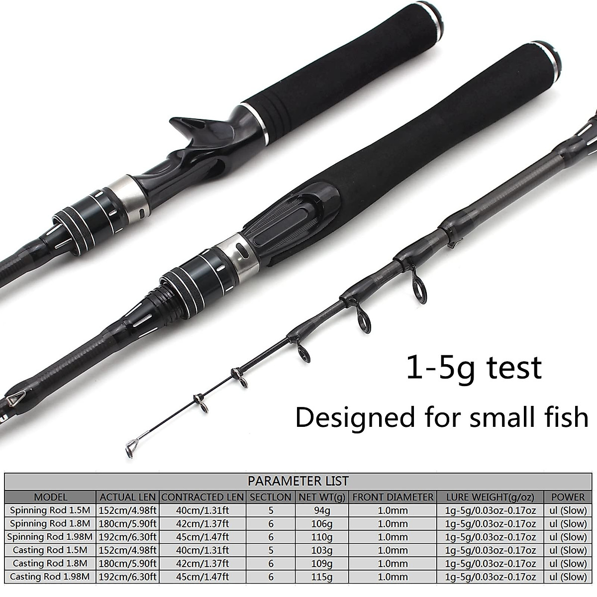 New 1.5m 1.8m 1.92m Ultra-Light Ul Power Telescopic Lure Rod, Rotating Casting Rod, Bait Weight 1-5g, Small Fishing Rod for Children and Beginners ZYHYD (Color : Spinning Rod, Length : 150cm)
