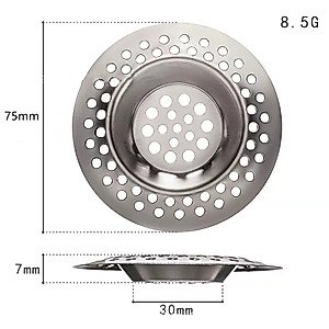 2 pcs Stainless Steel Kitchen Sink Strainer Plug, Standard Strainer Drain Protector for Bathroom/Kitchen, Hair Catcher for Bathtub/Shower 3 inches 7.5 cm Bathroom Strainer