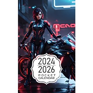 Pocket Calendar 2024-2026: Two-Year Monthly Planner for Purse , 36 Months from January 2024 to December 2026 | Cyberpunk | Tron player | Dynamic poses