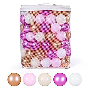 GOGOSO Ball Pit Balls for Toddles Kids Plastic Ballpits Accessories Crush Proof Durable Fun Shape Play Baby Bath Toys,2.15inch 100count Pink Dark Pink Brown