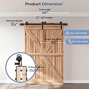 EaseLife 5.5FT Bypass Double Sliding Barn Door Hardware Kit,Single Track,Heavy Duty,Slide Smoothly Quietly,Easy Install， (5.5FT Track Kit for Double 38" Wide Door)
