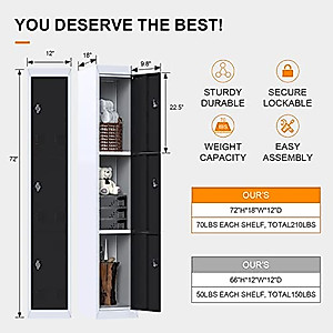 GangMei 3 Doors Metal Storage Locker, 72" Steel Storage Lockers for Employees, Lockable Lockers for Home, Office, Gym, School, Assembly Required (2023 Latest, 3 Doors, Black/White)