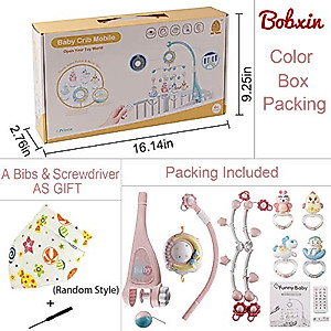 BOBXIN Baby Musical Crib Mobile with Projector and Night Light,150 Music,Timing Function,Take Along Mobile Music Box and Rattle,Gift for Toddles(with Bibs)
