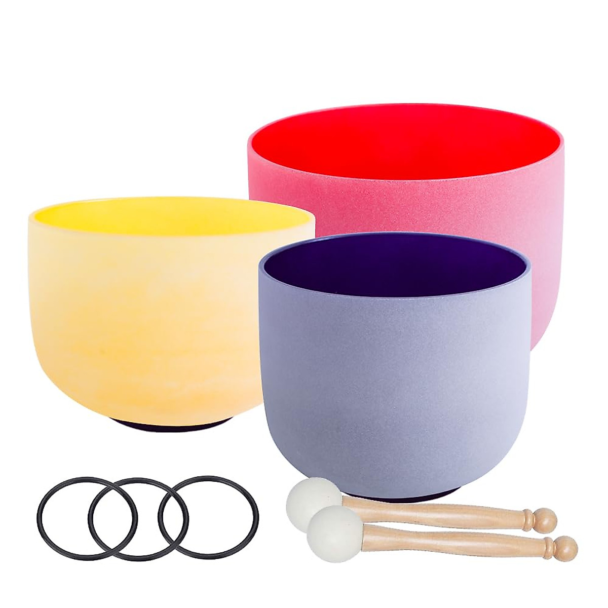 Colored Frosted Chakra set of 3 PCS 432 Hz 12 inch C 10 inch E 7 inch A note Quartz Crystal Singing Bowls + Canvas Bag
